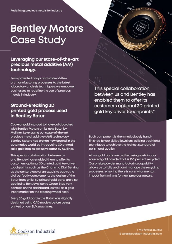 Ground-Breaking 3D printed gold process used in Bentley Batur